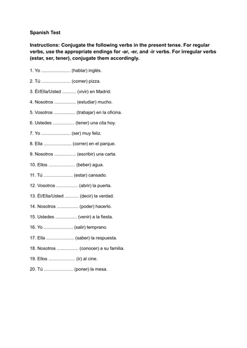 SPANISH TEST | Teaching Resources