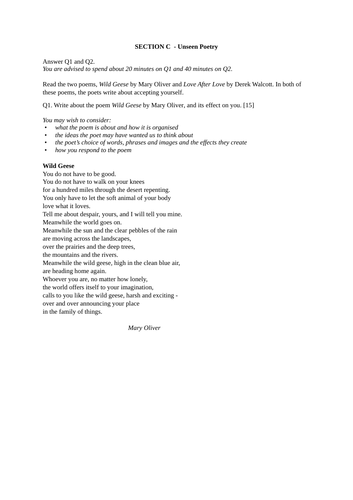 Eduqas Unseen Poetry Practice Papers | Teaching Resources