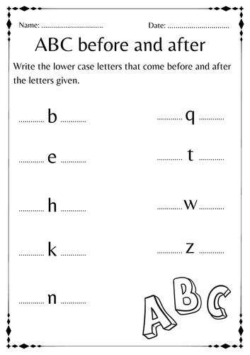 abc before and after worksheet alphabet for kindergarten | Teaching ...