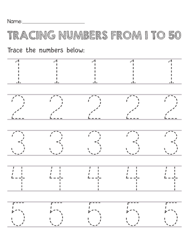 Tracing Numbers 1-50 Worksheets | Teaching Resources