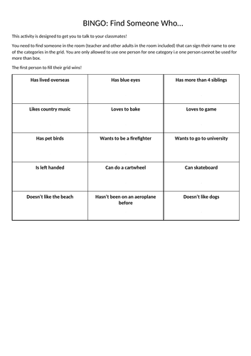 Icebreaker Bingo | Teaching Resources