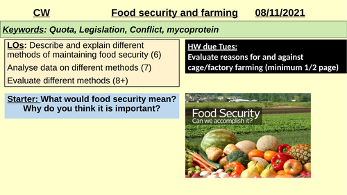 Food security and farming TRIPLE GCSE | Teaching Resources