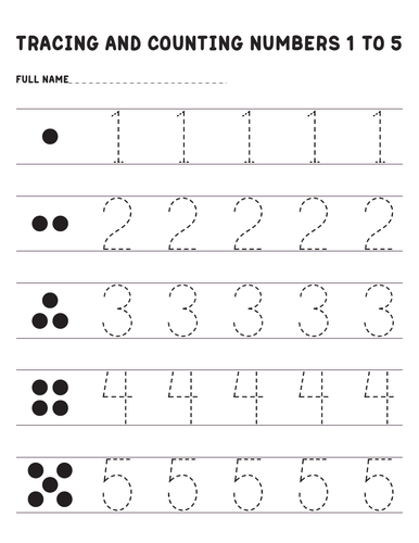 Tracing And Counting Numbers 1 To 5 Worksheet | Teaching Resources