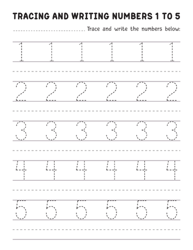 Tracing And Writing Numbers 1 to 5 worksheet | Teaching Resources