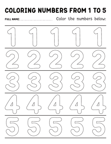 Coloring Numbers 1 To 5 Worksheet | Teaching Resources