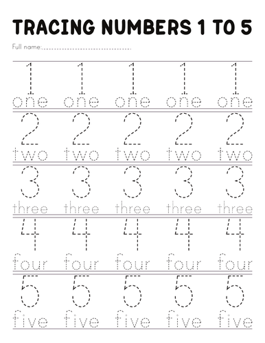 Tracing Numbers 1 to 5 And its Traceable Words Worksheet | Teaching ...
