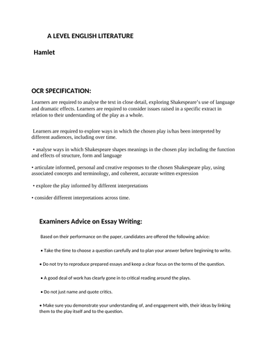 A Level English Literature exam questions on Shakespeare's Hamlet ...