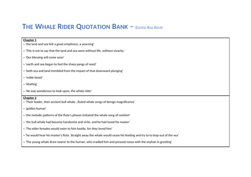 The Whale Rider - Key Quotations of whole text | Teaching Resources