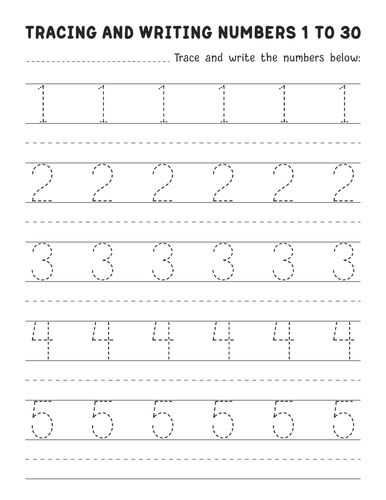 Tracing And writing Numbers 1-30 worksheets | Teaching Resources