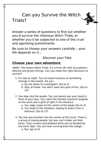 Choose your Adventure: Salem Witch Trials | Teaching Resources