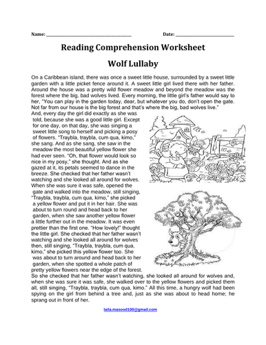 Reading Comprehension Worksheet- Wolf Lullaby-Exercises with Answer Key ...