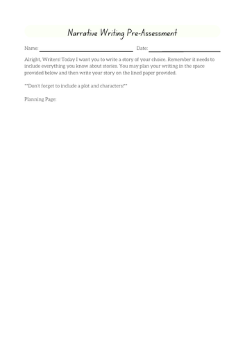 Narrative Writing pre and post assessment templates | Teaching Resources