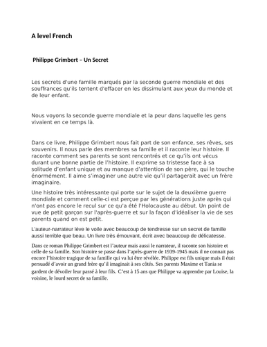 Philippe Grimbert – Un Secret: A LEVEL FRENCH revision notes | Teaching ...