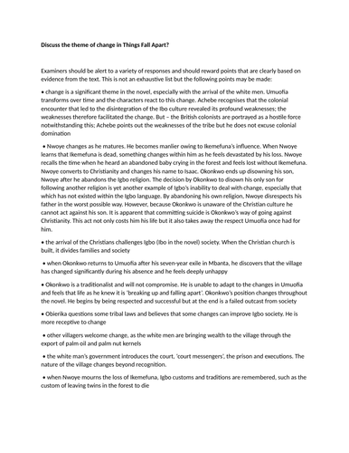 The theme of change in "Things Fall Apart" iGCSE English Literature ...