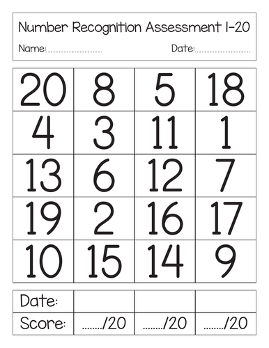 Number Recognition Assessment 1-20 | Teaching Resources