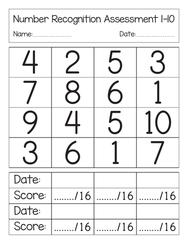 Number Recognition Assessment 1-10 | Teaching Resources
