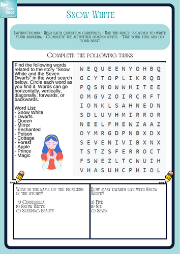 Snow White Worksheet Buy In Baku Snow White And The Seven Dwarfs