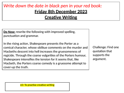 Creative Writing inspired by 'Macbeth'. | Teaching Resources