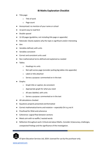 IB Maths IA Exploration checklist | Teaching Resources IB Maths IA Exploration checklist | Teaching Resources