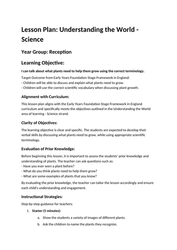Lesson- What do plants need | Teaching Resources