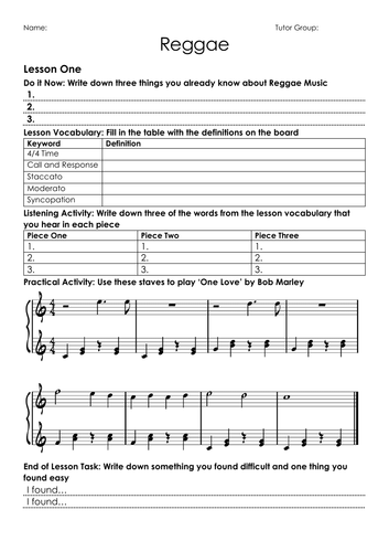Reggae SOW | Teaching Resources