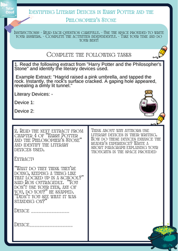 Worksheet: Identifying Literary Devices in Harry Potter and the ...