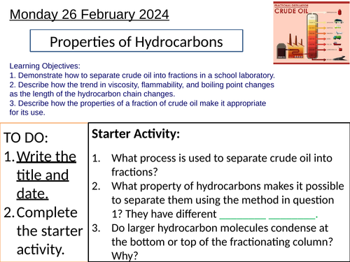 GCSE Chemistry Properties of Hydrocarbons: Complete Lesson | Teaching ...
