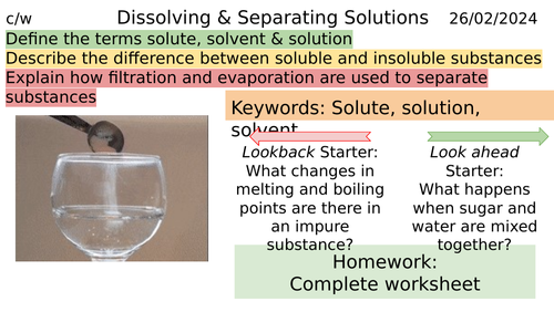 Dissolving and separating solutions KS3 CHEM | Teaching Resources