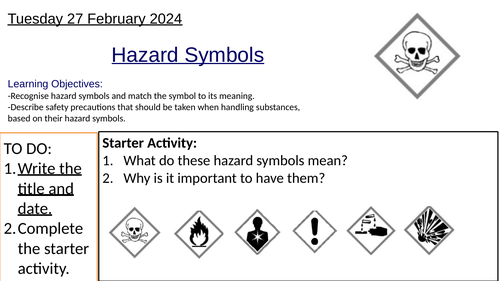 KS3 Chemistry Hazard Symbols: Complete Lesson | Teaching Resources KS3 Chemistry Hazard Symbols: Complete Lesson | Teaching Resources