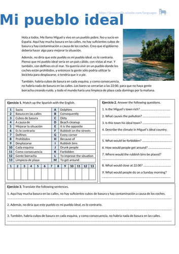 Spanish Reading Comprehension - Ideal town | Teaching Resources