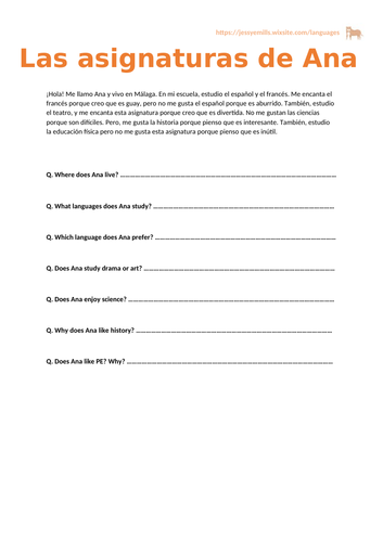 Spanish Reading Comprehension - Subjects | Teaching Resources