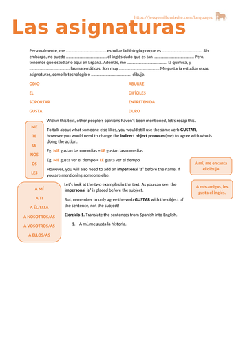 Spanish Grammar - Subjects | Teaching Resources
