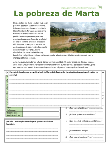 Spanish Reading Comprehension - Poverty | Teaching Resources