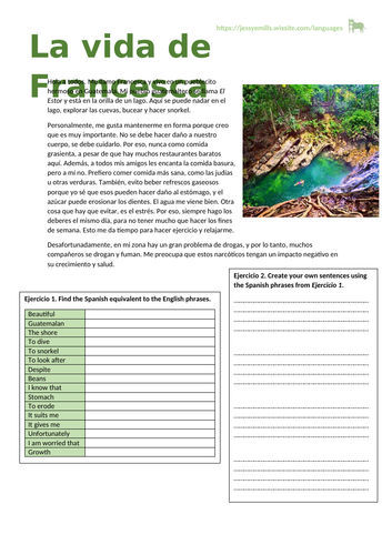 Spanish Reading Comprehension - Healthy Living | Teaching Resources