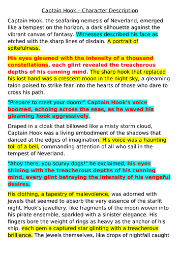 Captain Hook Character Description | Teaching Resources