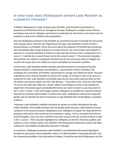 Exemplar Essay on Macbeth | Teaching Resources