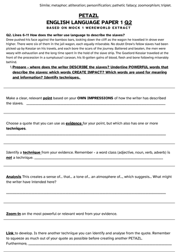 English Language Paper 1 Q1-4 AQA Mock Paper | Teaching Resources