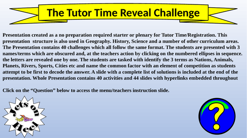 The Tutor Time Reveal Challenge | Teaching Resources