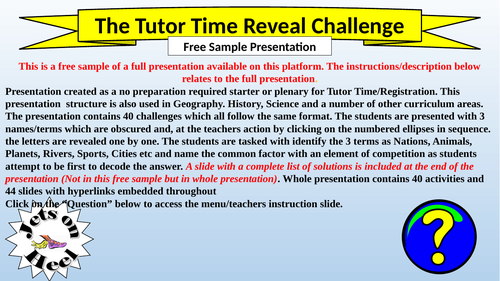 Free Sample Tutor Time Reveal Challenge | Teaching Resources