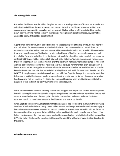 "The Taming of the Shrew" A Level English Literature revision notes ...