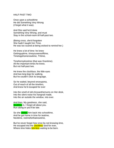 iGCSE English Literature revision notes on "Half Past Two" | Teaching ...