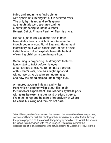 GCSE English Literature: poetry analysis "War Photographer" by Carol ...