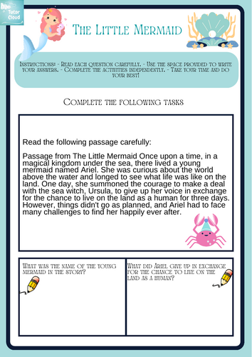 Comprehension Worksheet - The Little Mermaid | Teaching Resources