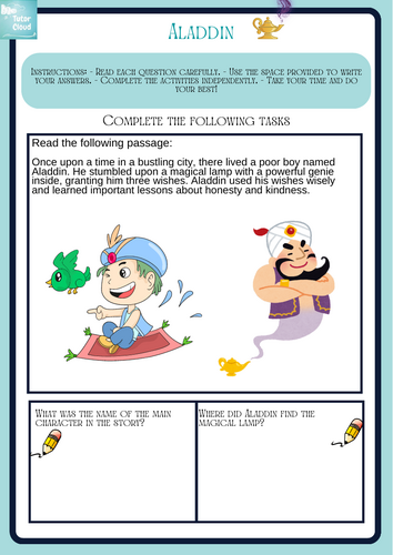 Aladdin Comprehension Worksheet | Teaching Resources