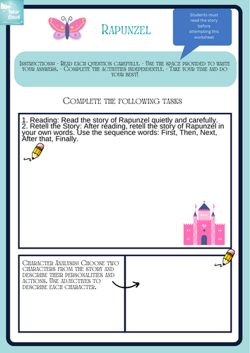 Comprehension Worksheet: Rapunzel | Teaching Resources