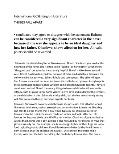 iGCSE English Literature: characterisation of Ezinma "Things Fall Apart ...
