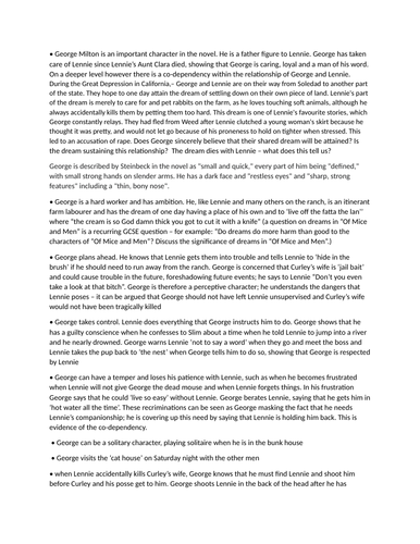 Bullet point revision notes : character of George Milton"Of Mice and ...