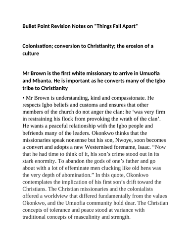 Bullet Point revision notes GCSE English Literature "Things Fall Apart ...