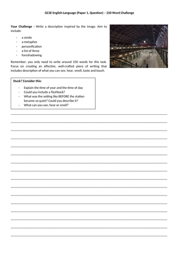 AQA English Language Paper 1 Q5 Cover lesson or Homework | Teaching ...