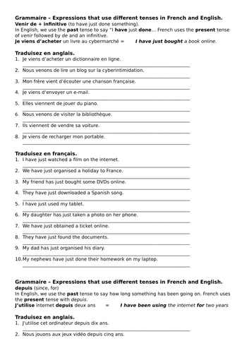 Expressions that use different tenses in French and English | Teaching ...